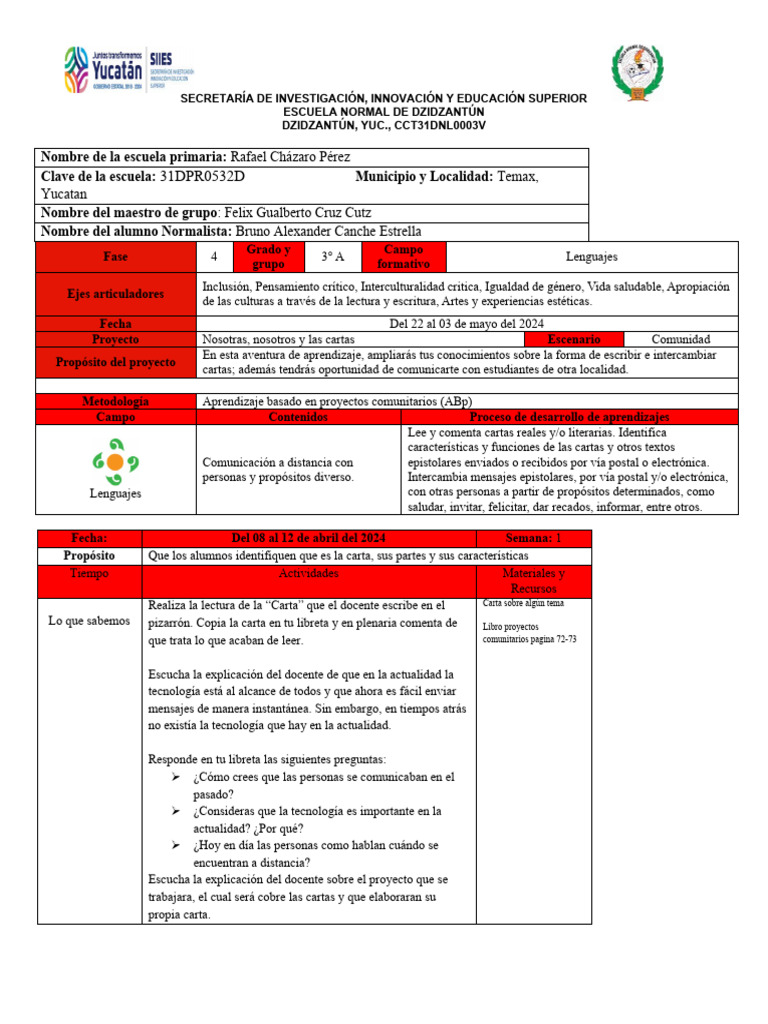 Lenguajes - Nosotras, Nosotros y Las Cartas | PDF | Escuelas | Aprendizaje