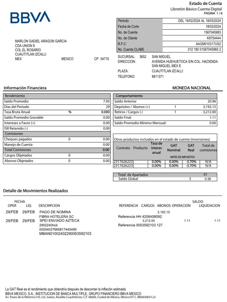 Estado de Cuenta Bbva | PDF | Bancos | México