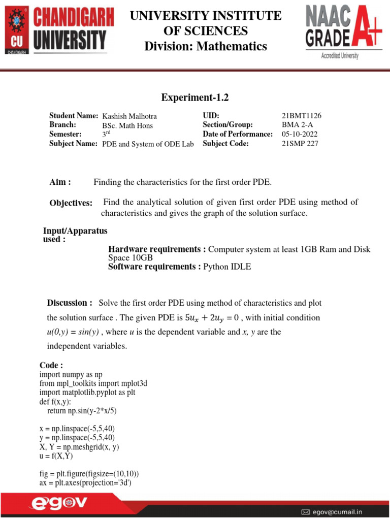 experiment 1.2 pde lab | Download Free PDF | Partial Differential ...