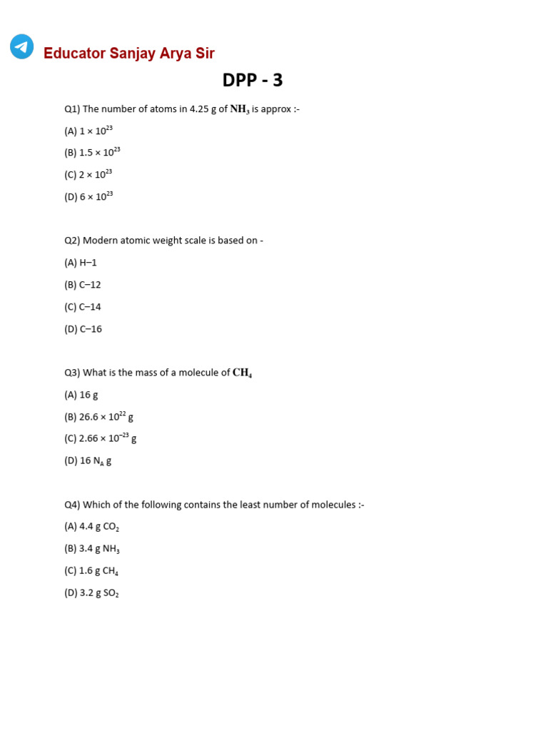 DPP 3 - Basic Concepts of Chemistry | PDF