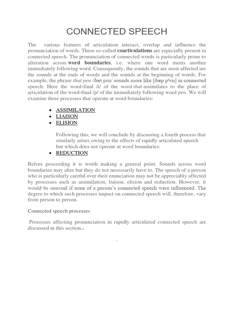 Connected Speech: Assimilation Processes | PDF | Consonant | Linguistics