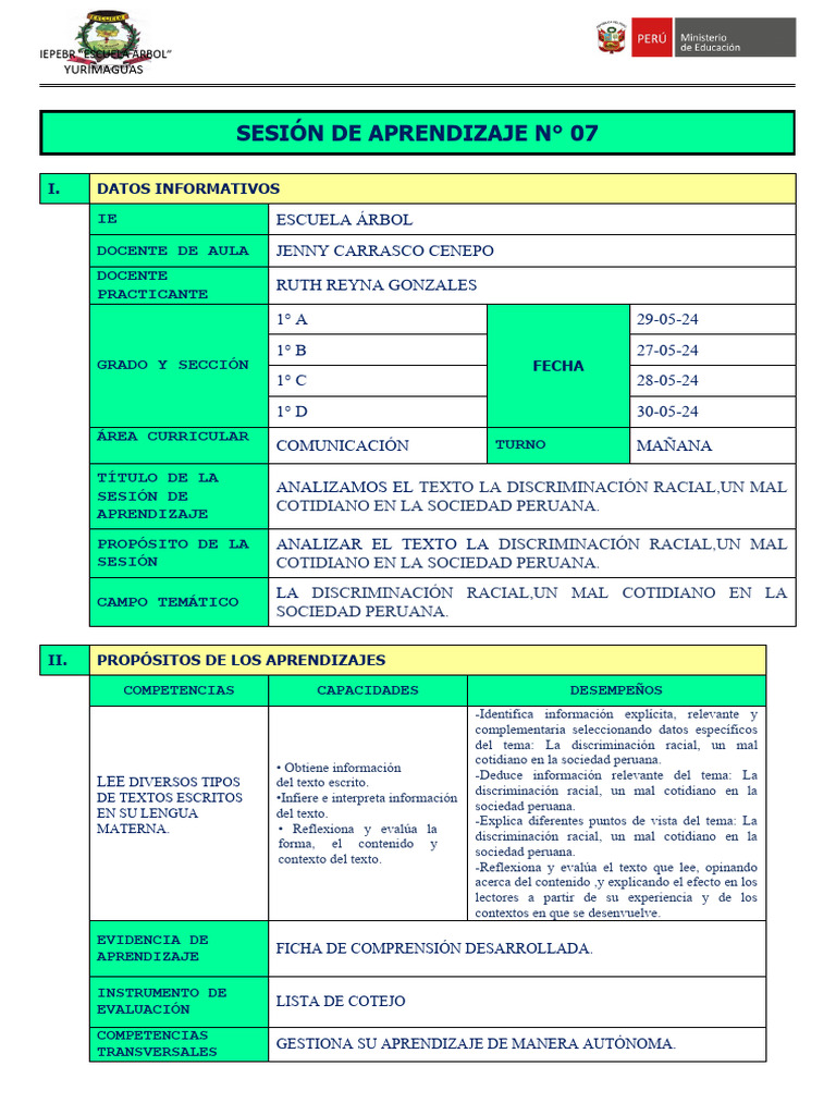 Sesión de Aprendizaje - La Discriminación Racial, Un Mal Cotidiano en ...