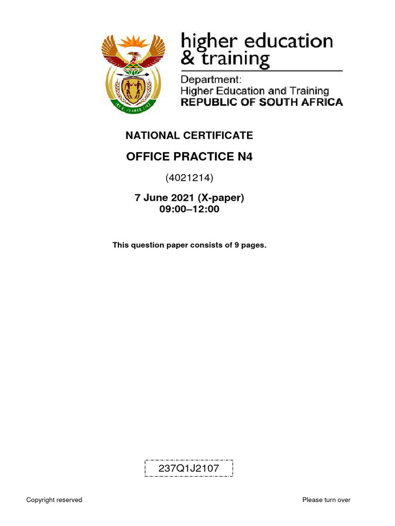 N4 Office Practice June 2021 | PDF