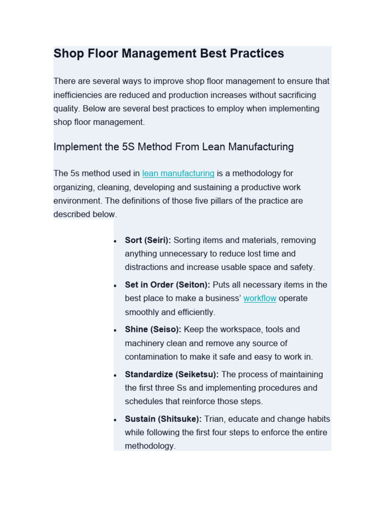 Shop Floor Management Best Practices | PDF | Computing