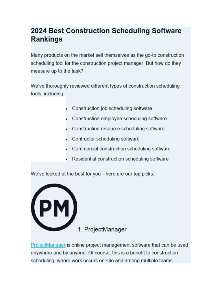 2024 Best Construction Scheduling Software Rankings | PDF