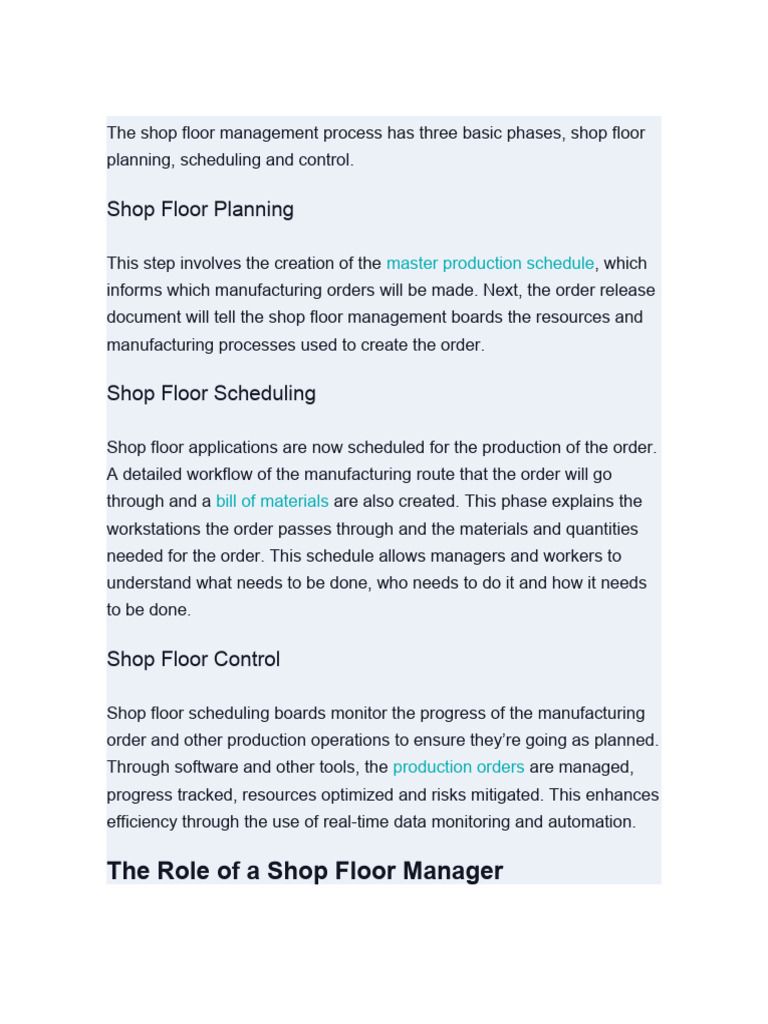 The shop floor management process has three basic phases | PDF