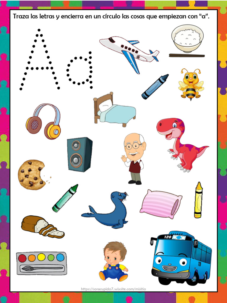 Traza Las Letras y Encierra en Un Círculo Las Cosas Que Empiezan Con "A ...