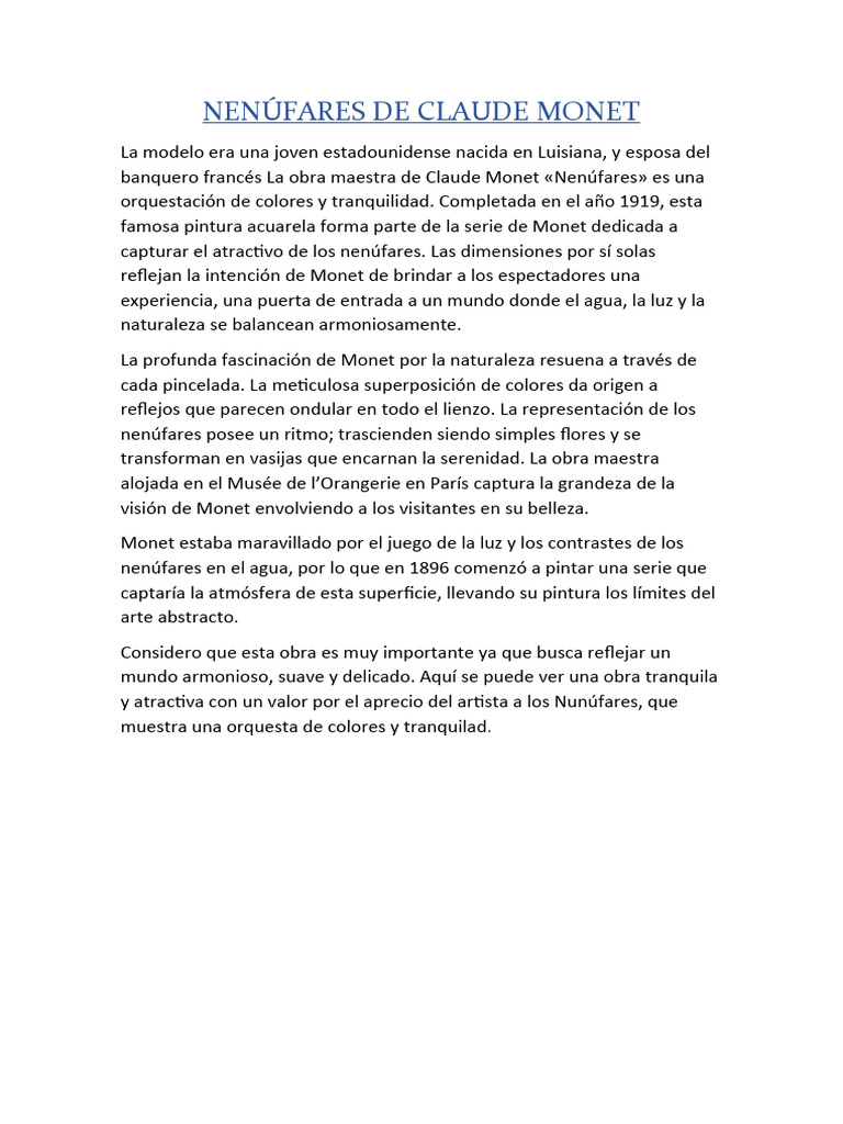 NENÚFARES DE CLAUDE MONET | PDF