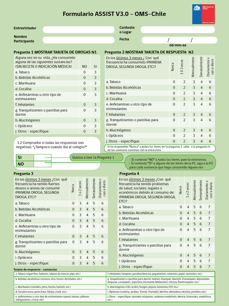 Formulario ASSIST v2 | Descargar gratis PDF | Drogas | Cannabis (Droga)