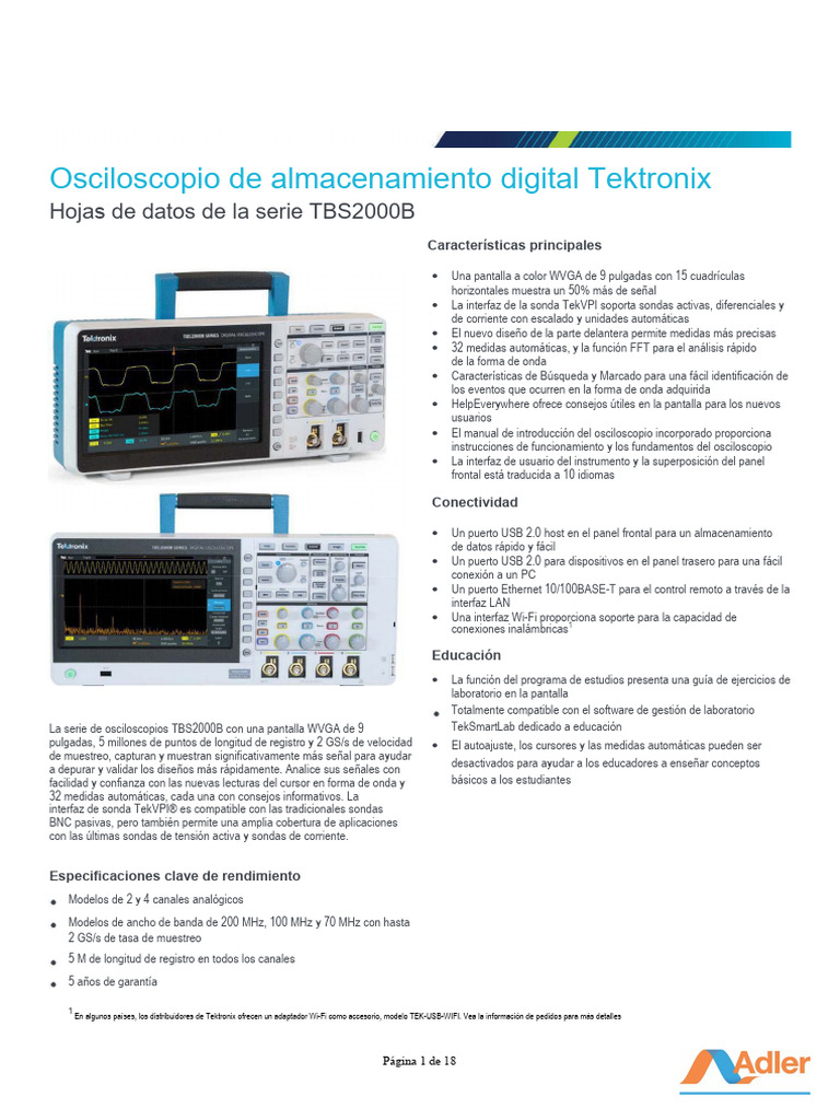 TBS2000B Catalogo Osciloscopio Tektronix | PDF | Wifi | USB