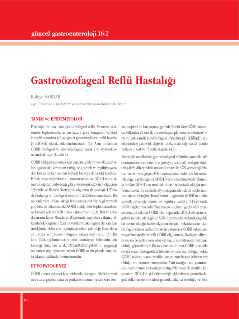 Gastroözofageal Reflü Hastalığı: Güncel Gastroenteroloji | PDF