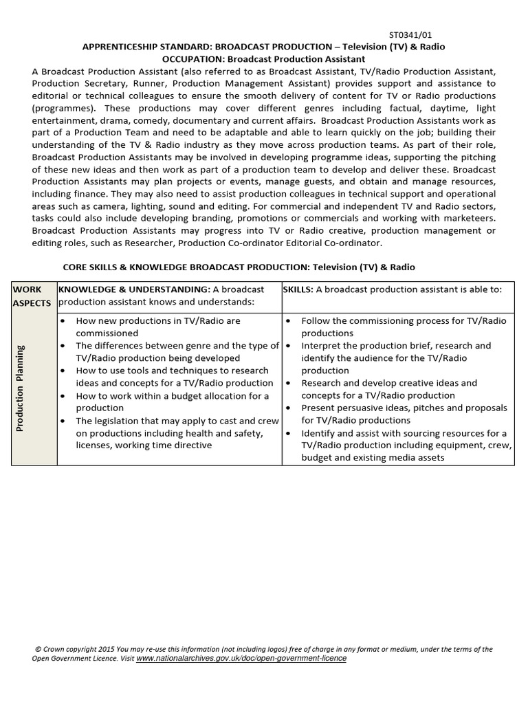 TV PRODUCATION AND BROADCASTING Broadcast Production Assistant | PDF ...