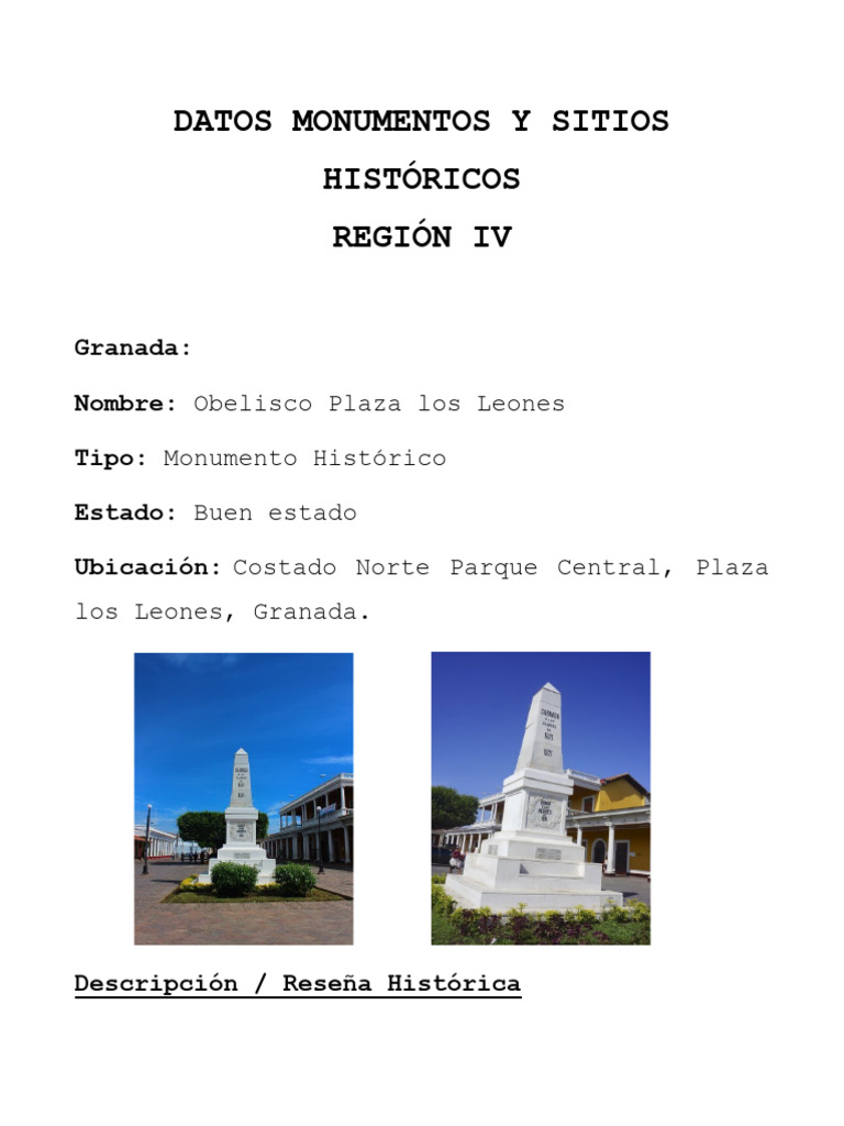 Monumentos Históricos de Granada, Nicaragua | PDF | Viajes y turismo | Arte