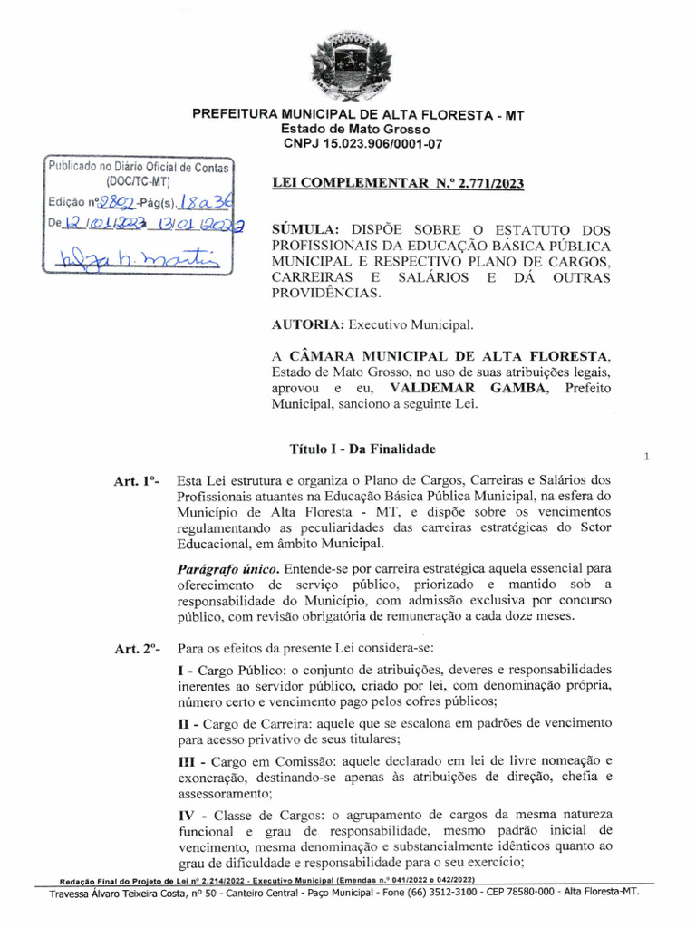 Lei 2.771-2023 - PCCS - Educacao | PDF