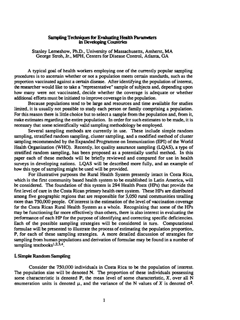 Sample Population Research On World Health Organization | PDF