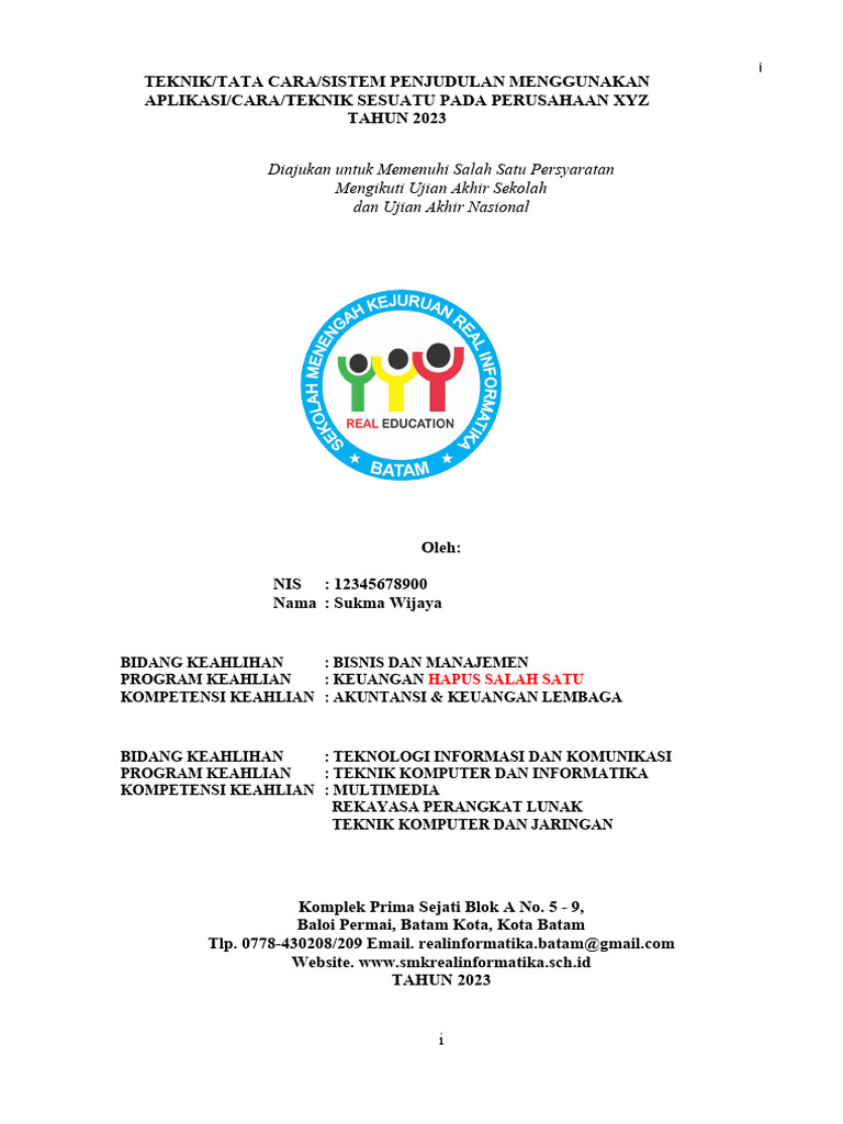 Kerangka Laporan Prakerind SMK Real Informatika | PDF | Bisnis