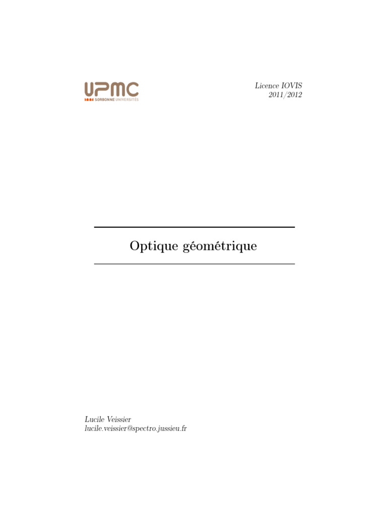 Cours d'Optique Géométrique 2011-2012 | PDF | Réfraction | Indice de ...