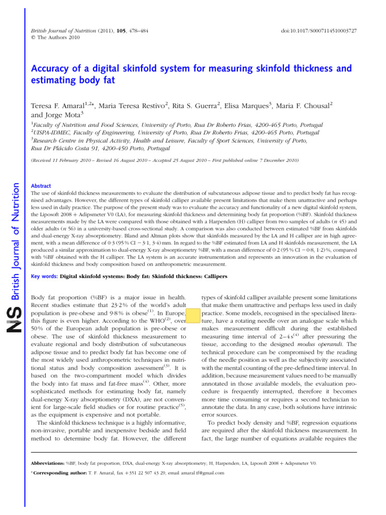 Accuracy of A Digital Skinfold System For Measuring Skinfold Thickness ...