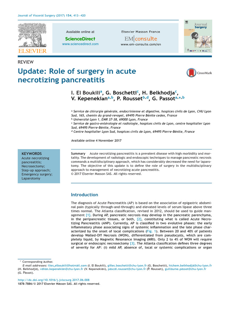 Pancreatitis Aguda Necrotizante Papel de La Cirugía 2017 Francia | PDF ...