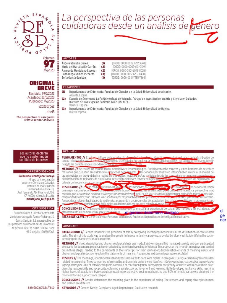LEIDO Persepectiva D Epersonas Cuidaoreas Genero | PDF | Género ...