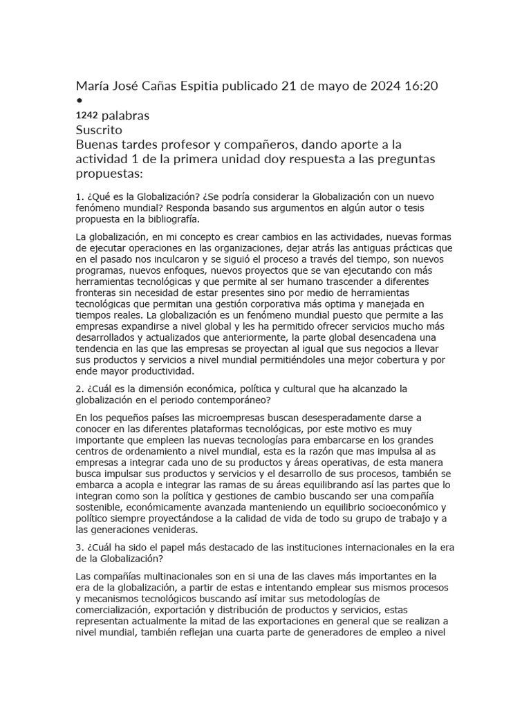 María José Cañas Espitia Publicado 21 de Mayo de 2024 | PDF | Globalización | Sustentabilidad