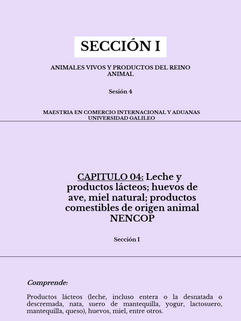 Sesi N 4 Secci N I Animales Vivos y Productos de Origen Animal Parte II | PDF | Leche ...