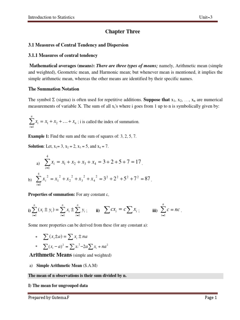 Stat CH 3 Lec Note - 231117 - 162723 | PDF | Mean | Summation