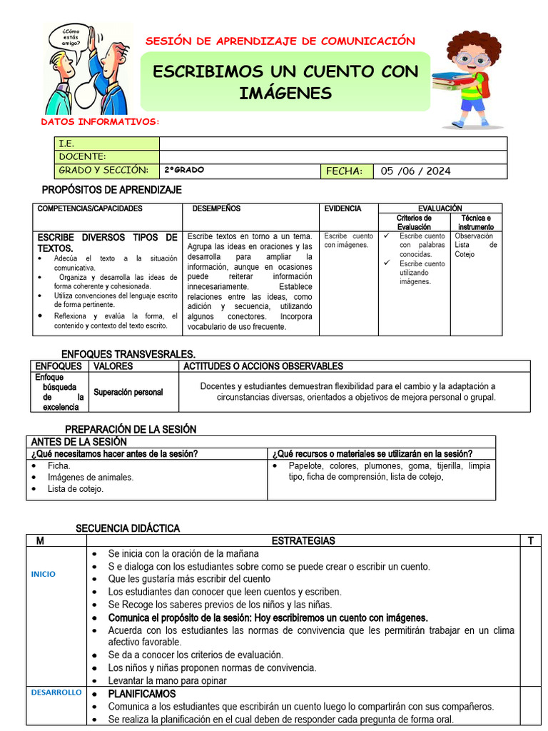 Escribimos Un Cuento Con Imagenes | PDF | Evaluación | Aprendizaje