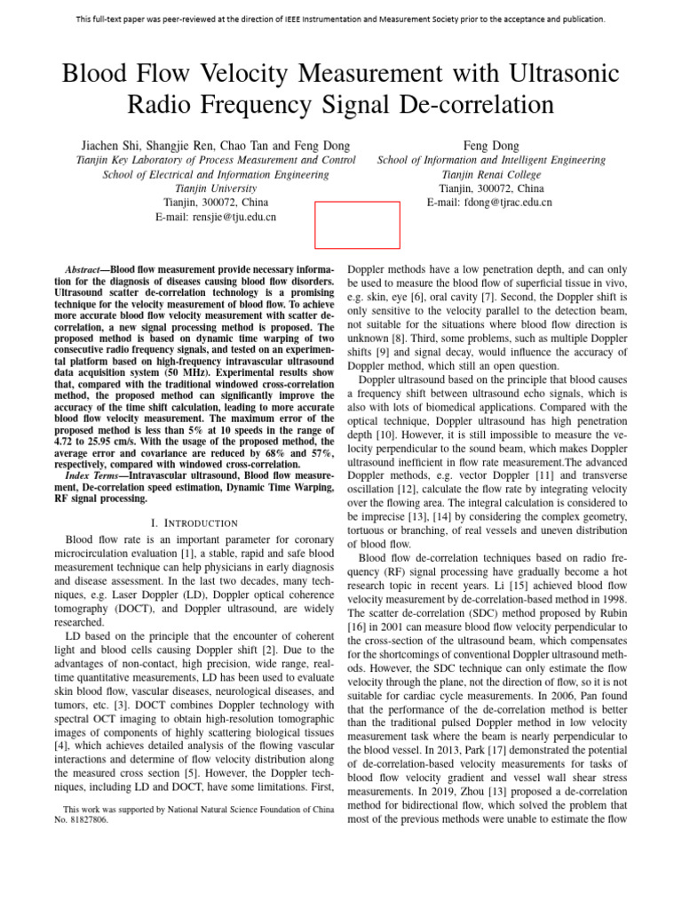 Blood Flow Velocity Measurement With Ultrasonic | PDF | Doppler Effect | Signal To Noise Ratio