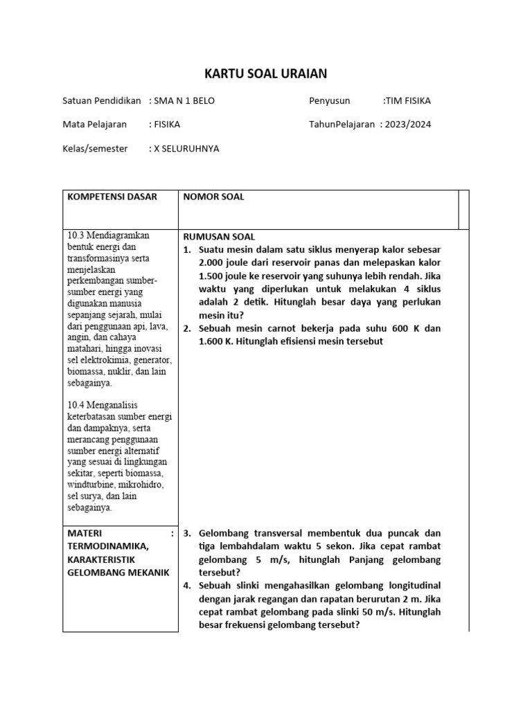 Kartu Soal Uraian 2 | PDF