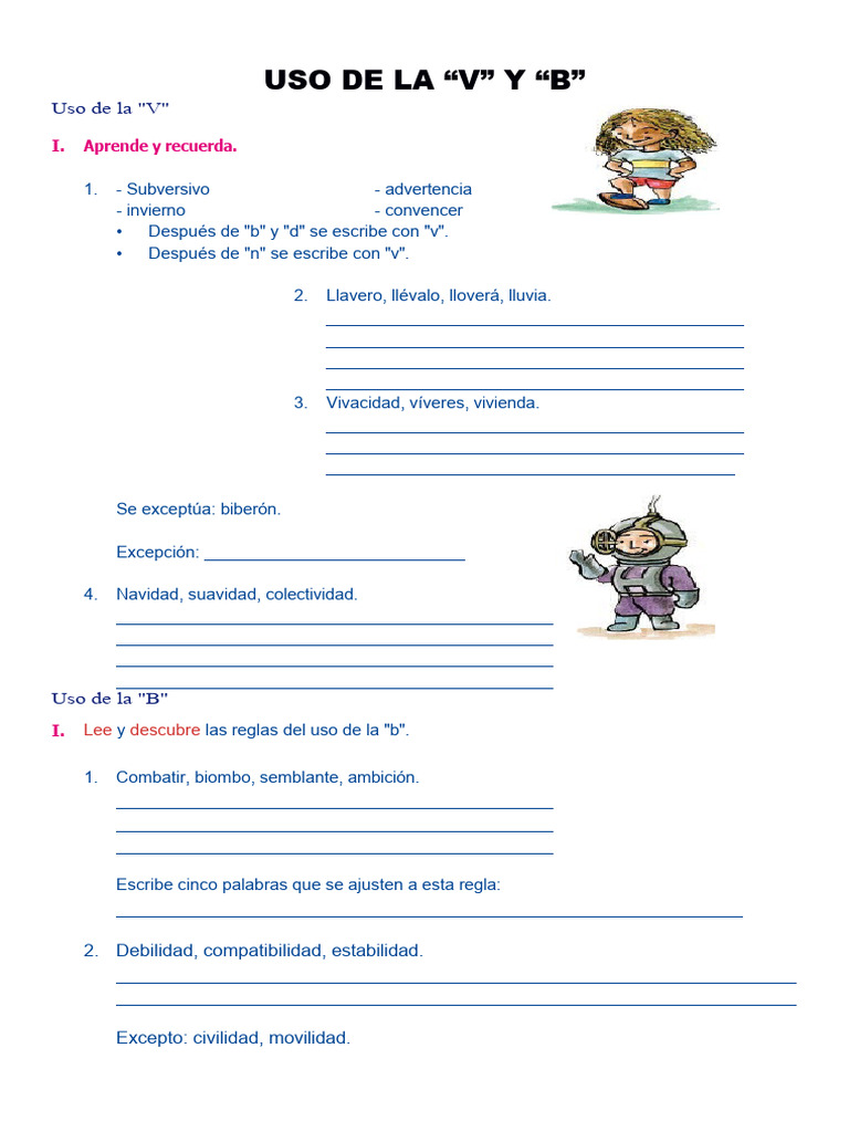 Ejercicios de uso de B y V | PDF | Artes del Lenguaje y Comunicación ...