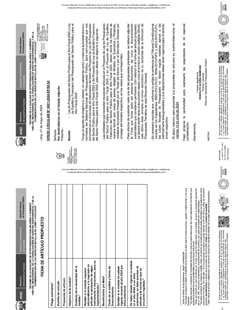 OC 001-2024 MEF - Articulado 2025 | PDF