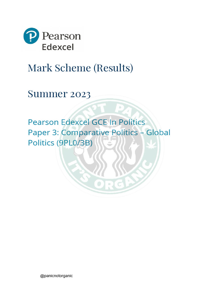 EDEXCEL A LEVEL JUNE 2023 POLITICS 9PL0 MARKSCHEME PAPER 3b | PDF ...
