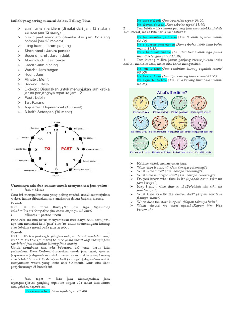 Istilah Yang Sering Muncul Dalam Telling Time | PDF