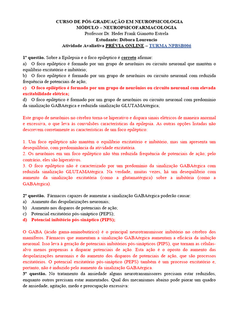 Atividade Previa Online NPBSB | PDF | Serotonina | Neurotransmissor Atividade Previa Online NPBSB | PDF | Serotonina | Neurotransmissor