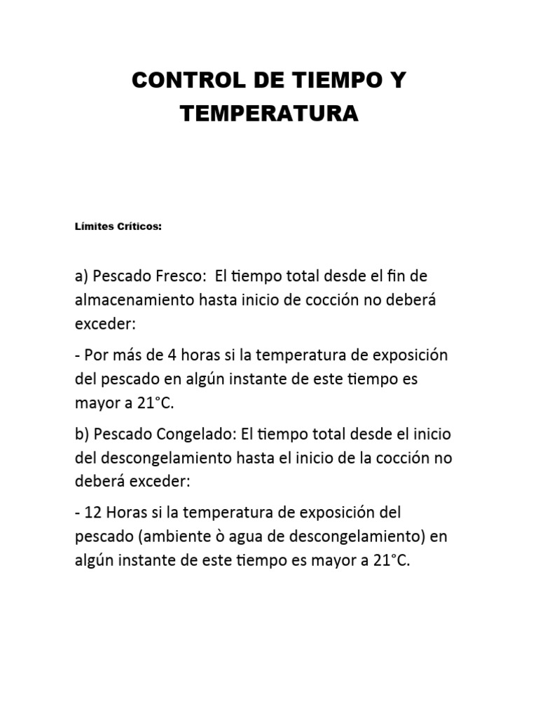 Control de Tiempo y Temperatura | PDF | Cocina, comidas y vino ...