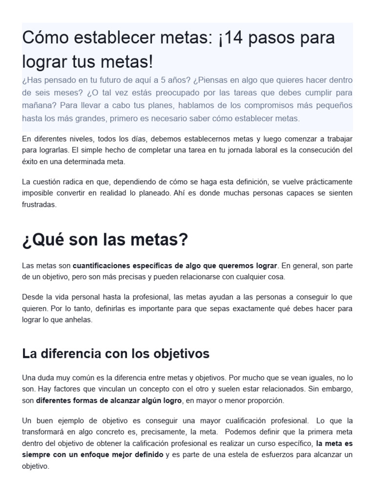 Cómo Establecer Metas | PDF | Pensamiento