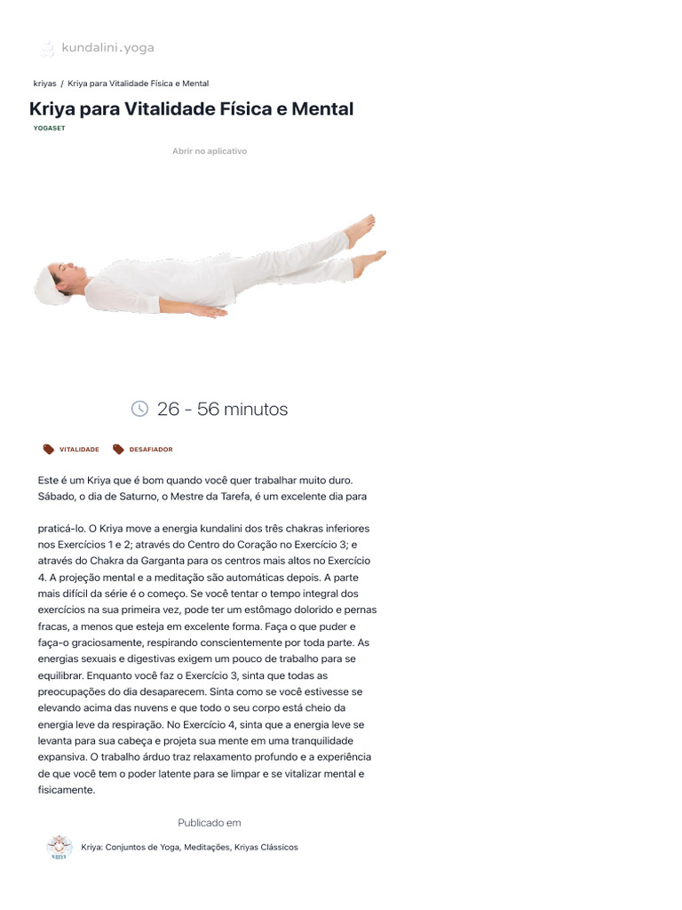 Kriya para Vitalidade Física e Mental - Kundalini - Yoga | PDF ...