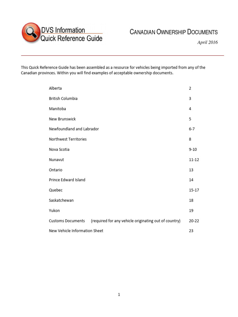 Canadian Vehicle Import Ownership Guide | PDF | Provinces And ...
