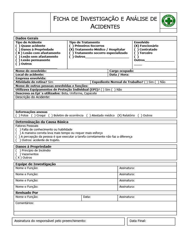 Ficha De Investigação De Acidente Pdf