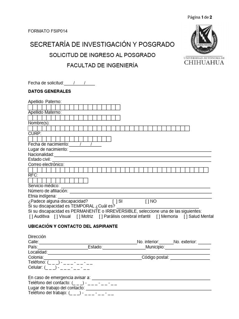 FORMATO DE SOLICITUD DE INGRESO | PDF