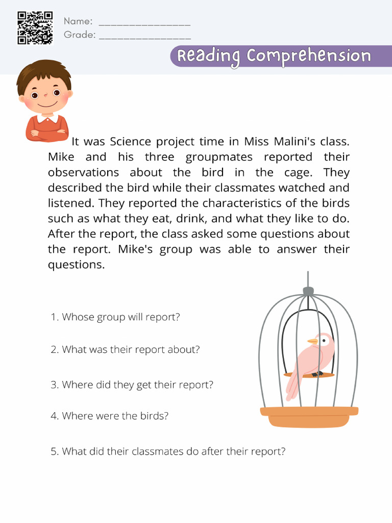 Reading Comprehension Worksheet | PDF