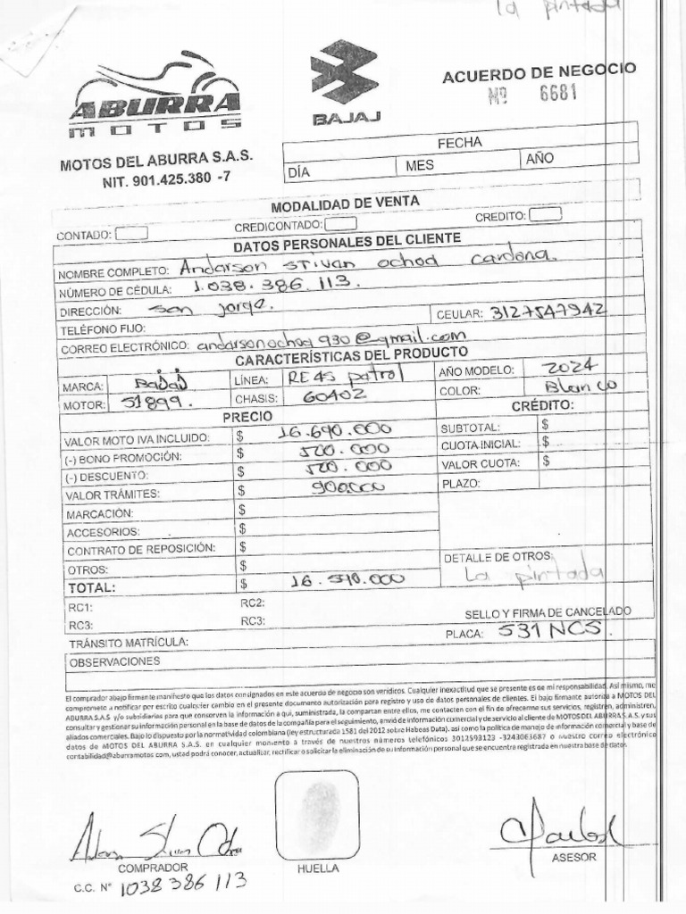 Facturar Anderson Stiven Ochoa | PDF