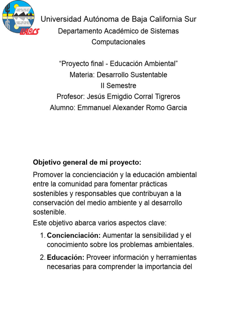 Proyecto Final Desarrollo Sustentable Emmanuel | PDF | Sustentabilidad | Desarrollo sostenible