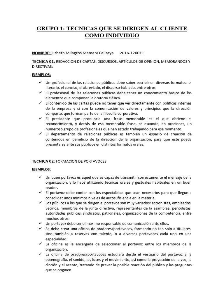Grupo 1 - Tecnicas Que Se Dirigen Al Publico Como Individuo. | PDF ...