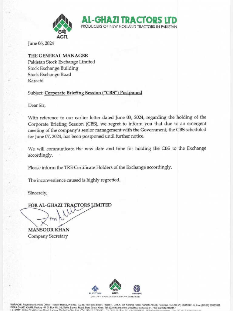 AGTL-Corporate Briefing Session (CBS) Postponed | PDF