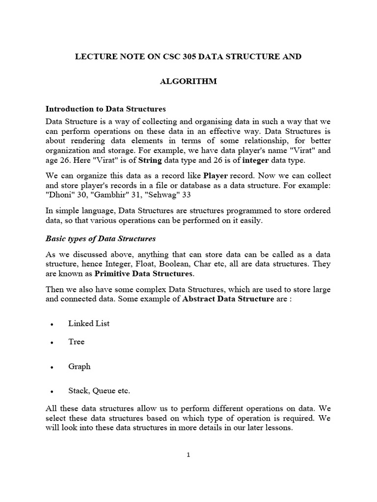 Futo - CSC 305 - Data Structure Lecture Note | PDF | Time Complexity ...