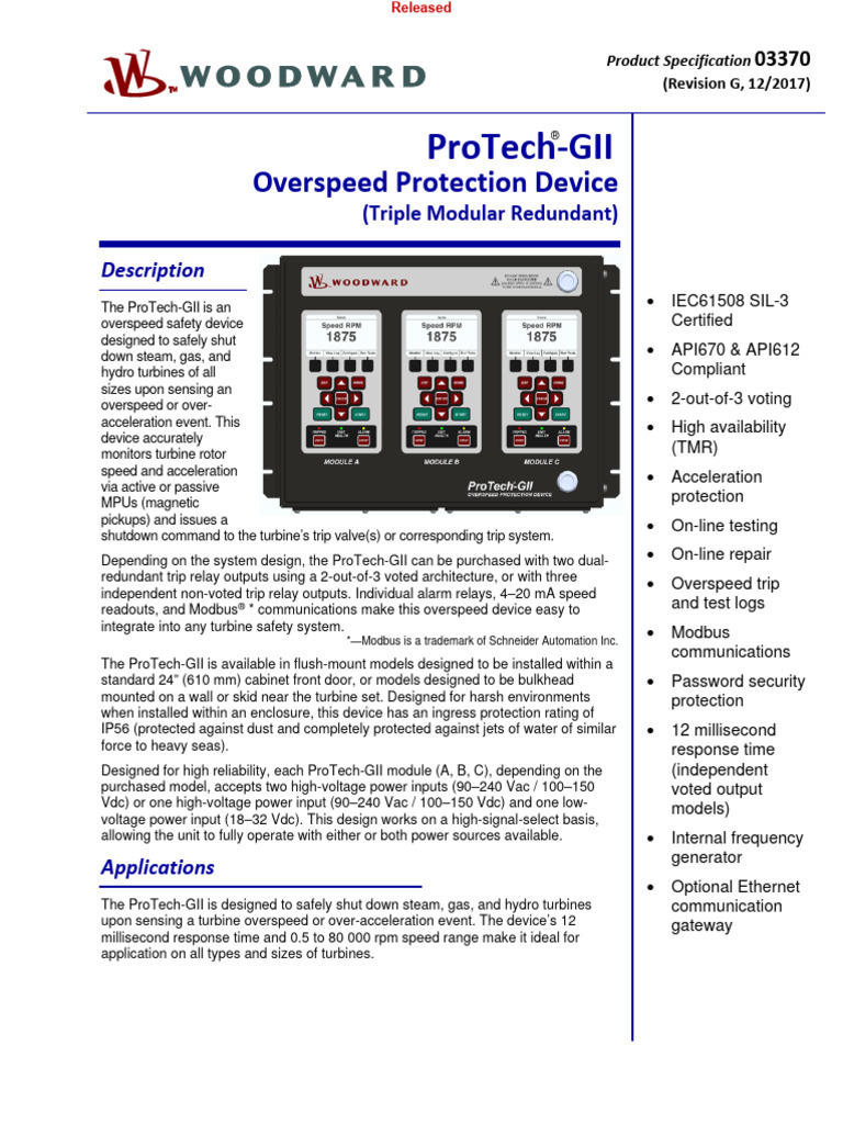 Woodward Protech GII Product Specification | Download Free PDF | Relay ...