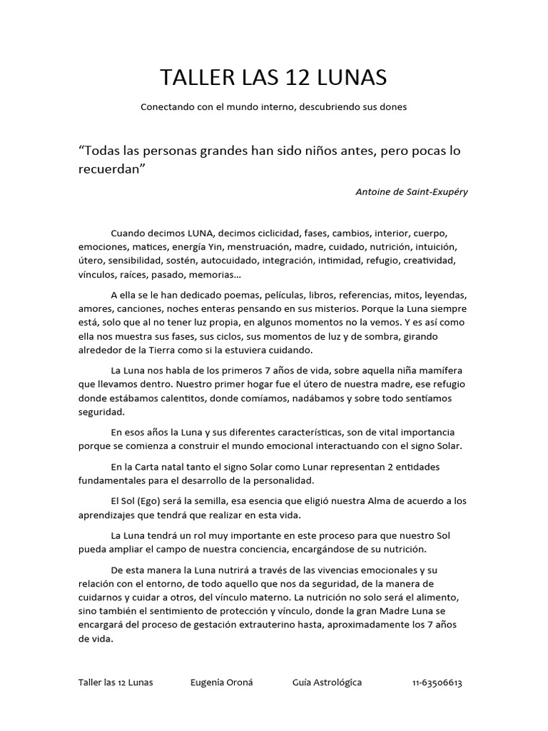Taller de las 12 Lunas Zodiaco | PDF | Las emociones | Luna