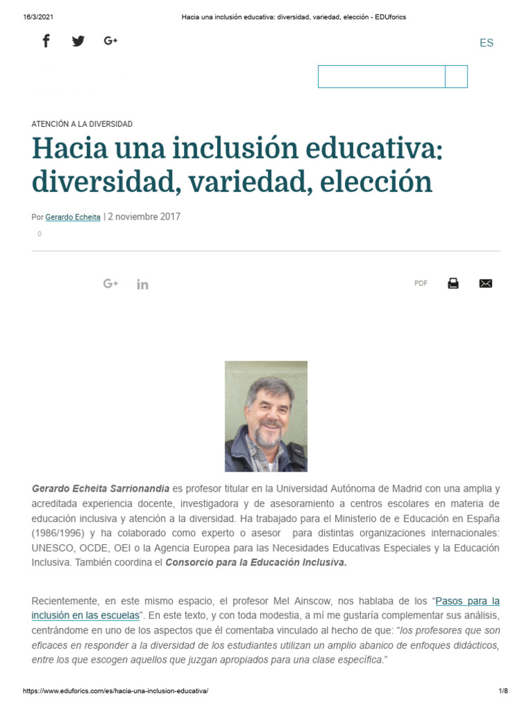 Hacia Una Inclusi-N Educativa - Diversidad - Variedad - Elecci-N - EDUforics | PDF | Aprendizaje ...